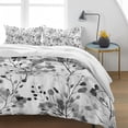 4 Piece Duvet Cover Set Queen, Watercolor Abstract Gray Leaves Soft ...