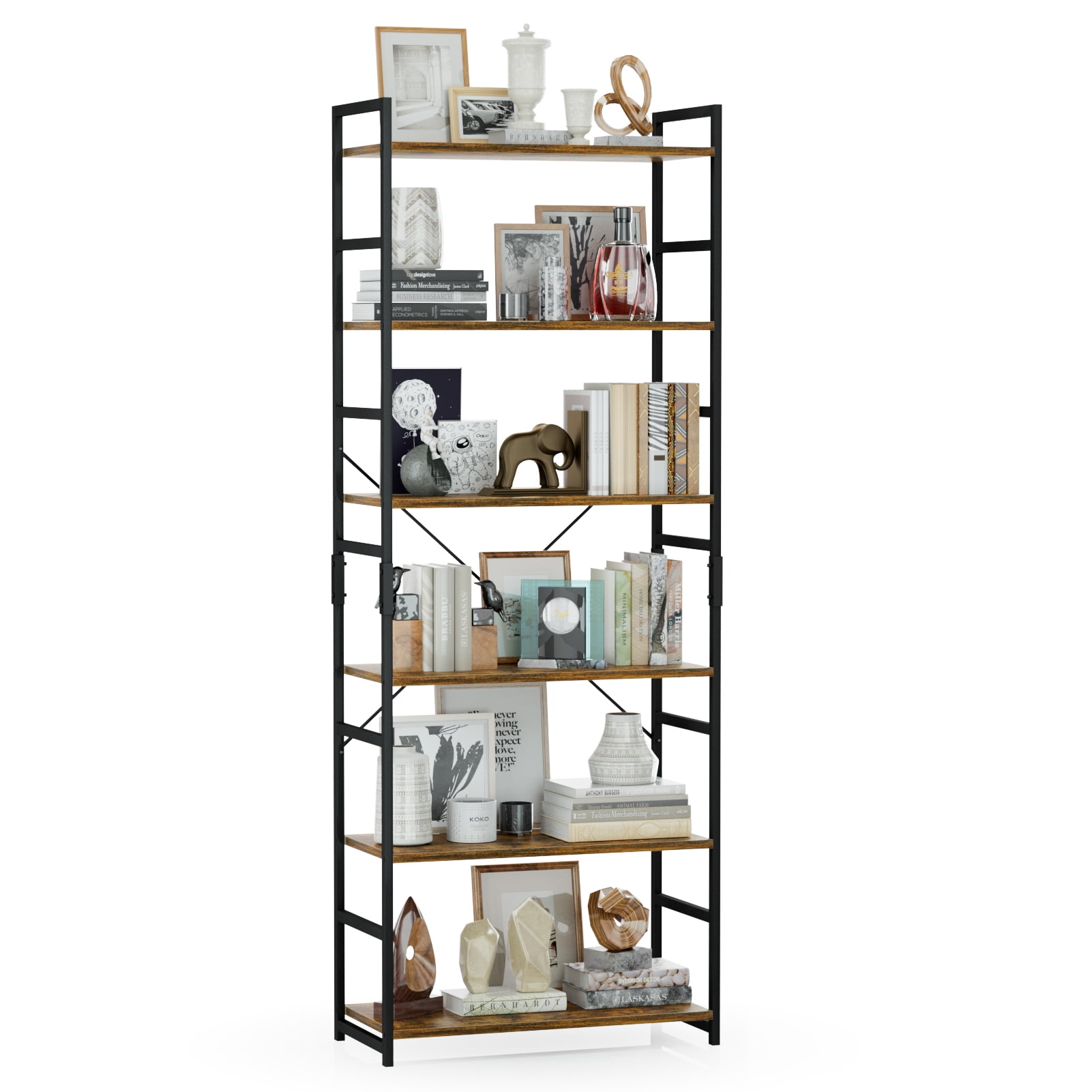 APPOLYN 6 Tier Wood Bookshelf, Tall Bookcase, Modern Shelves Organizer ...