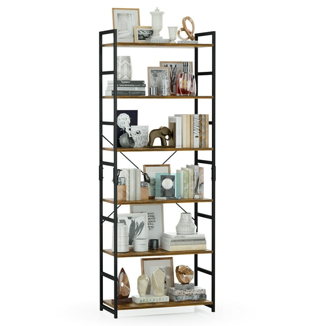 APPOLYN 6 Tier Wood Bookshelf, Tall Bookcase, Modern Shelves Organizer ...