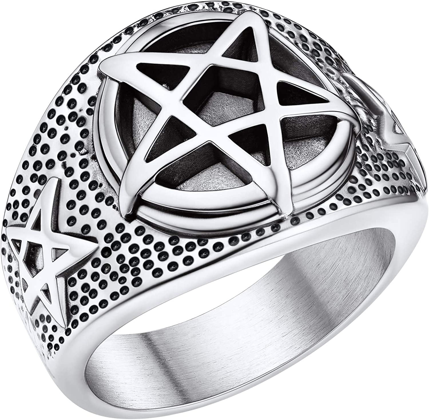 YAZI Can Engrave Stainless Steel/18K Gold Plated Pentacle Signet Ring for Men with Pentagram ...