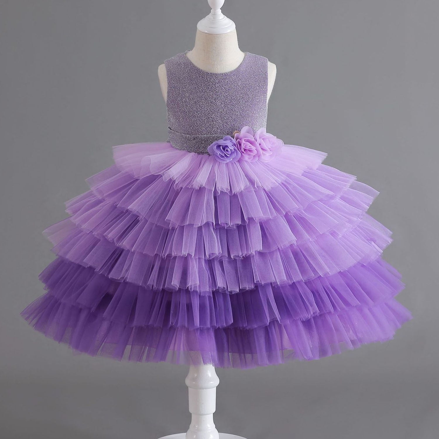 Girls Sleeveless Wedding Tulle Princess Dress Pageant Birthday Party ...