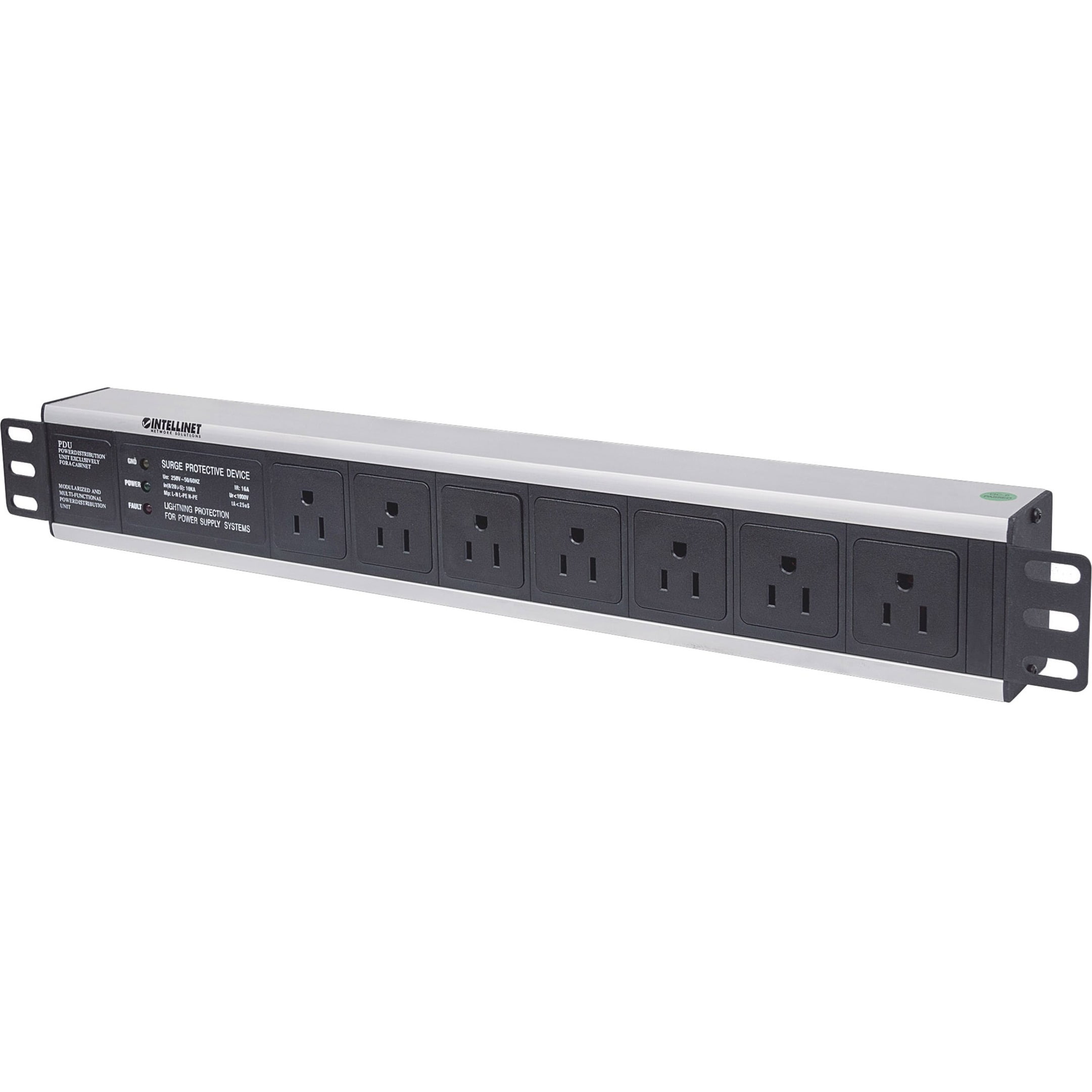 Intellinet Network Solutions 19 Inch 1.5U Rackmount Power Distribution Unit (PDU), 7 NEMA 5-15 ...