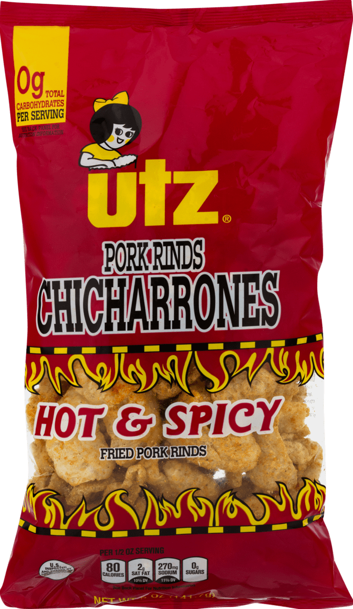 Utz Hot & Spicy Fried Pork Rinds Chicharrones, 12-Pack 5 oz. Bags ...