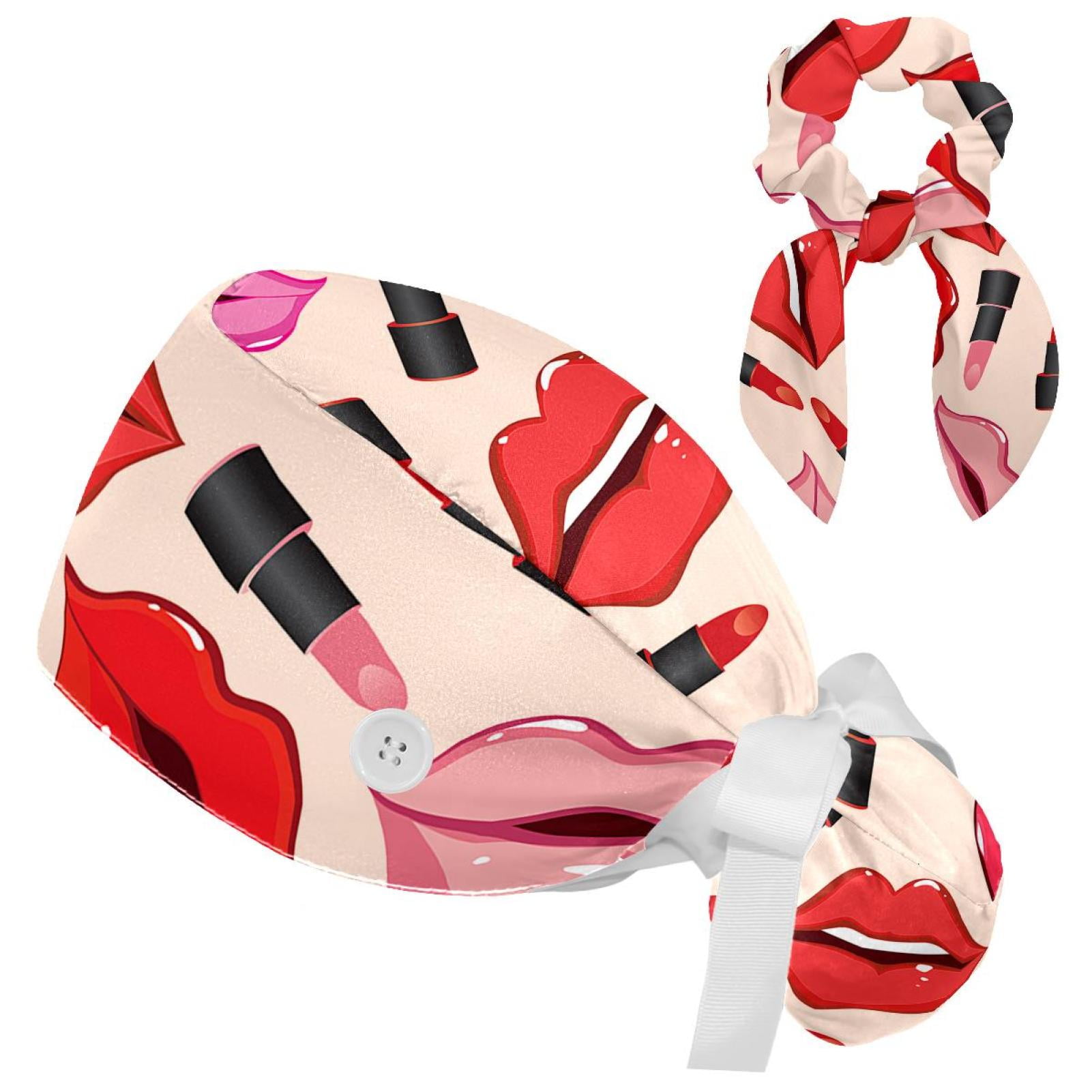 Working Cap with Buttons and Sweatband Scrub Hat Bouffant Caps with ...