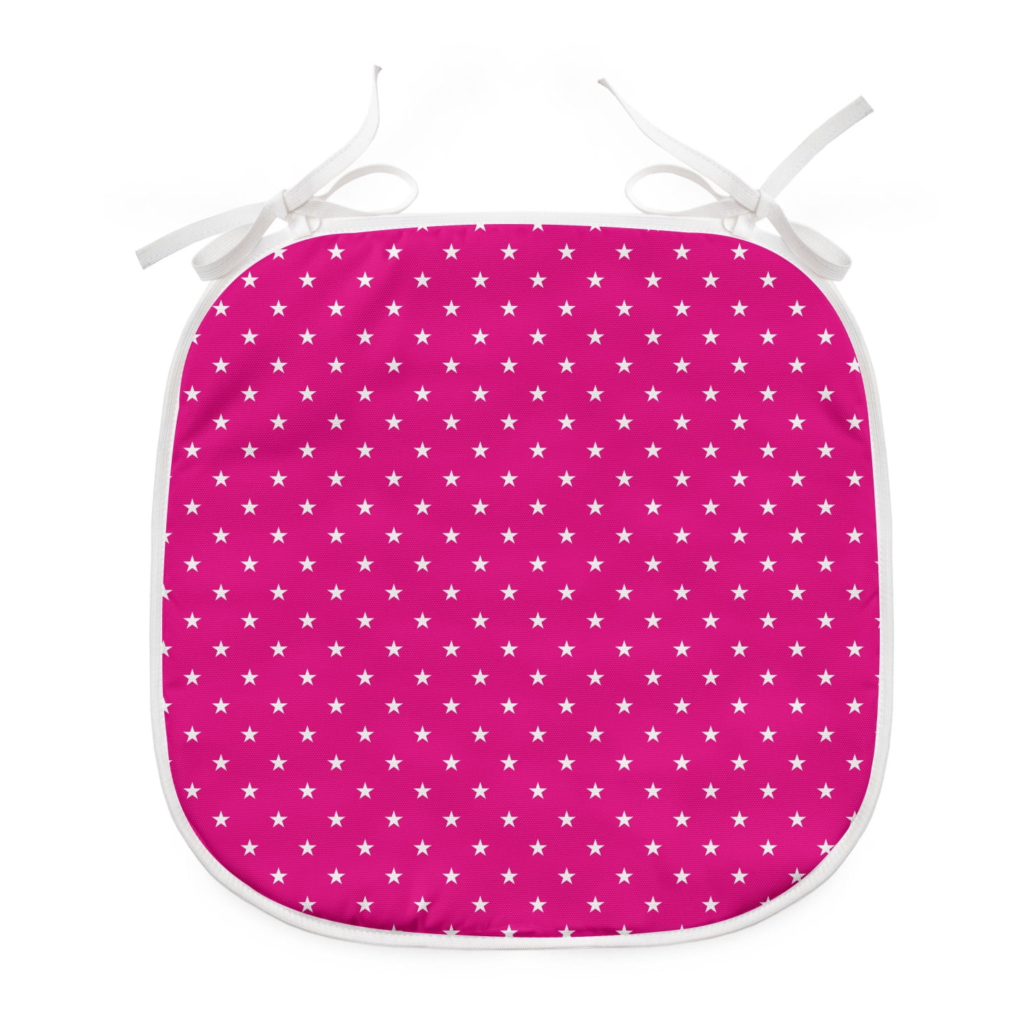Hot Pink Dining Chair Pad, Symmetrical Pattern with White Stars Girlish ...