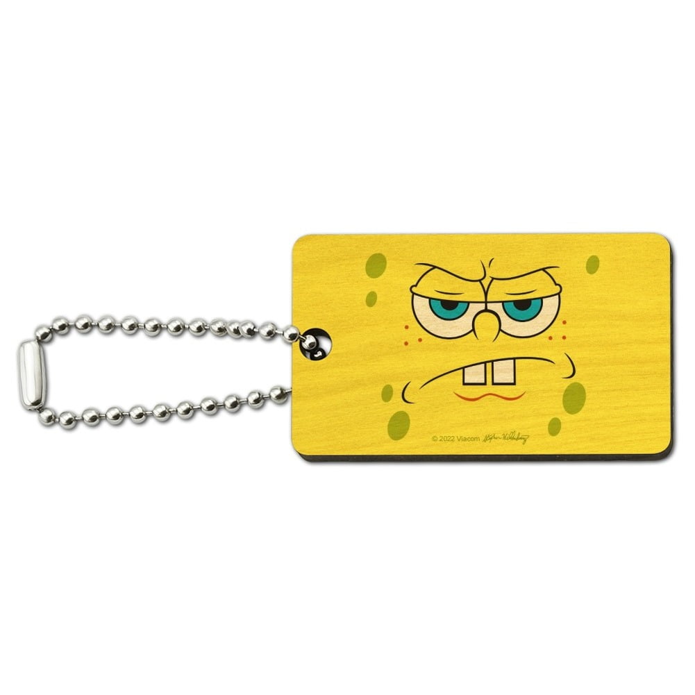 SpongeBob Angry Face Wood Wooden Rectangle Keychain Key Ring - Walmart.com
