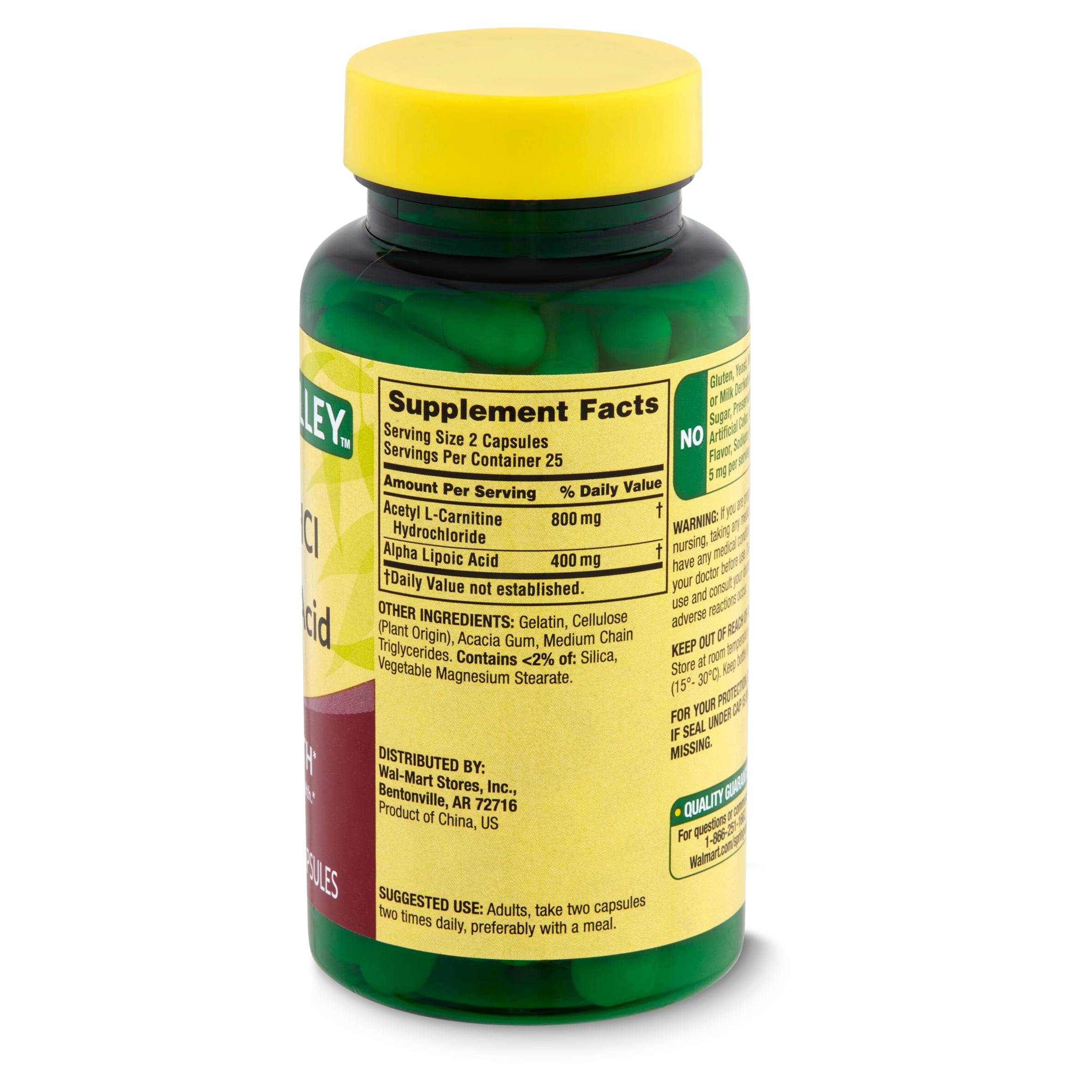 Spring Valley Acetyl L-Carnitine HCl and Alpha Lipoic Acid Dietary ...