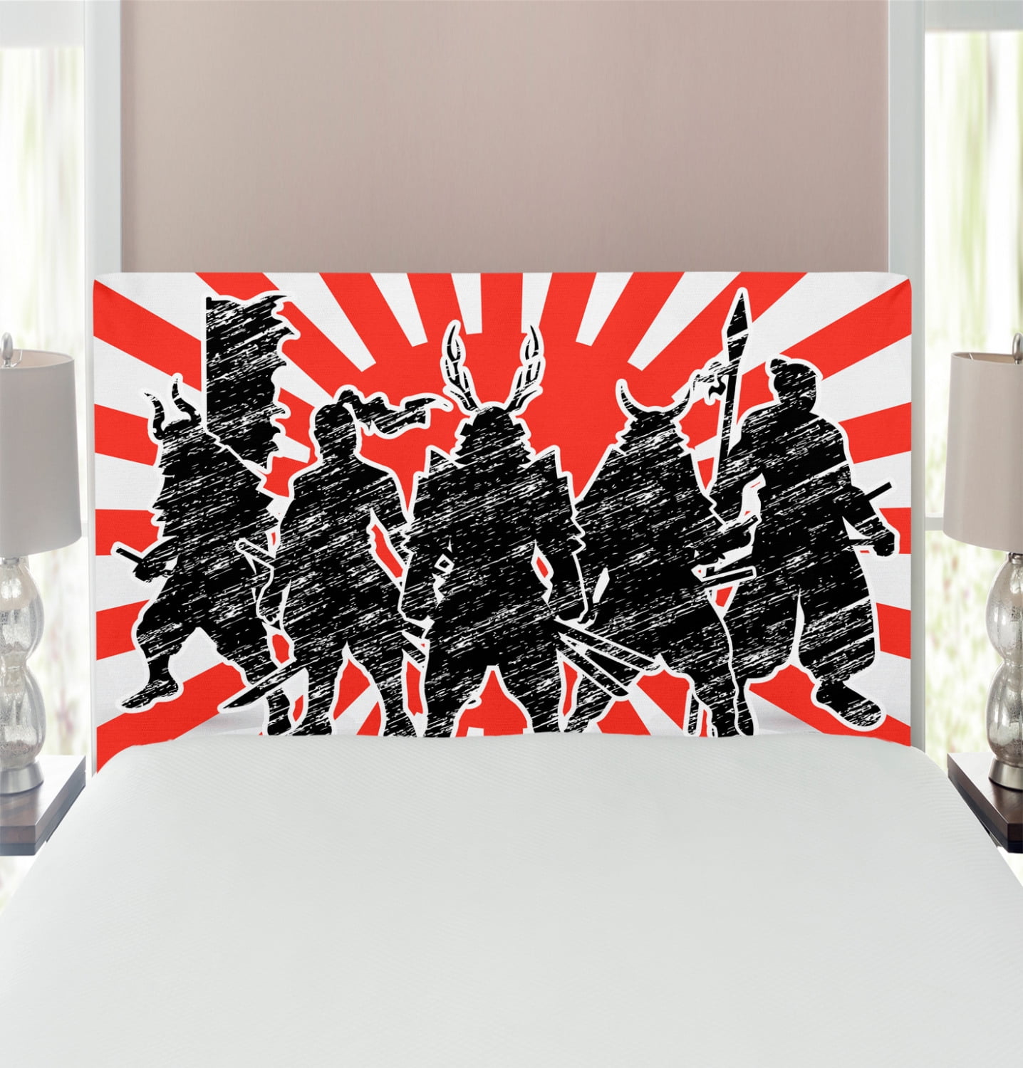Japanese Headboard, Group of Samurai Ninja Posing and Getting Ready on ...