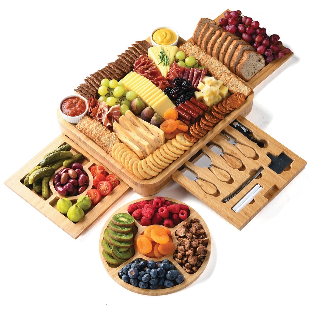 Bamboo Cheese Board Set – Extra-Large Cheese and Meat board and Knife ...