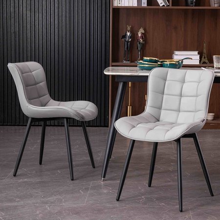HC Grey Dining Chairs Set of 2 Faux Leather Upholstered Modern Kitchen ...