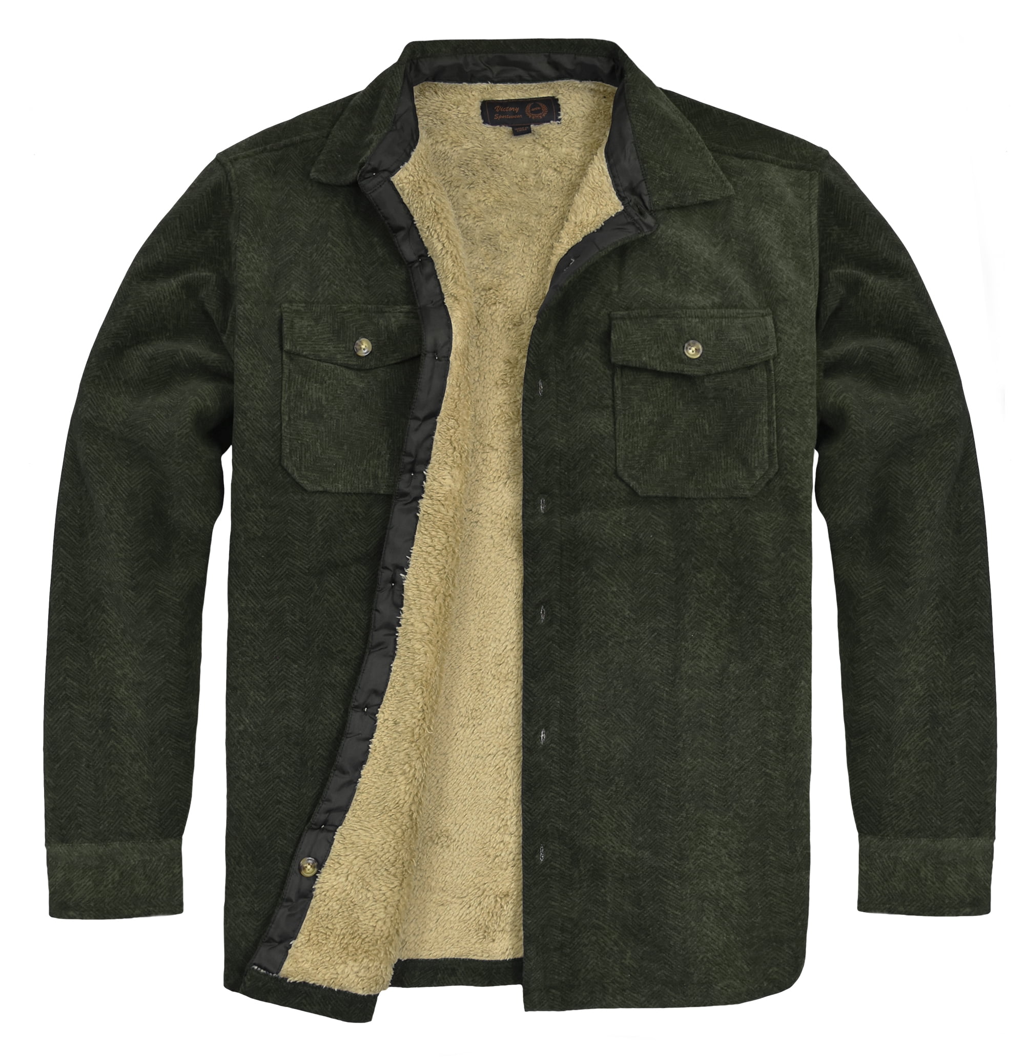 Victory Outfitters Men's Sherpa-Lined Fleece Shirt Jacket - Olive ...