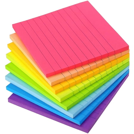 Lined Sticky Notes with Lines 4x4 Self-Stick Notes 8 Bright Color 8 ...
