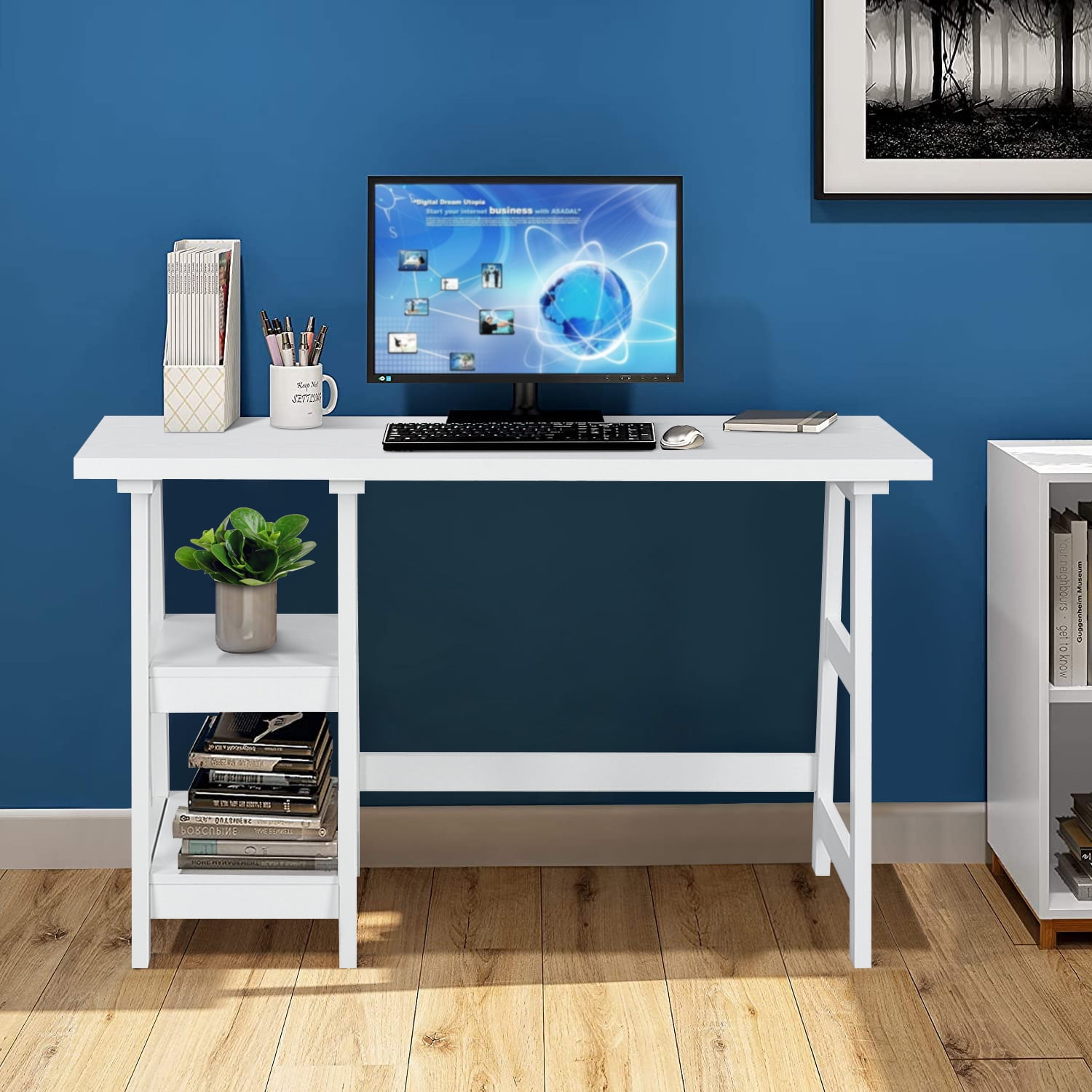 Escritorio de Computadora Minimalista con Librero Blanco | Bodega ...