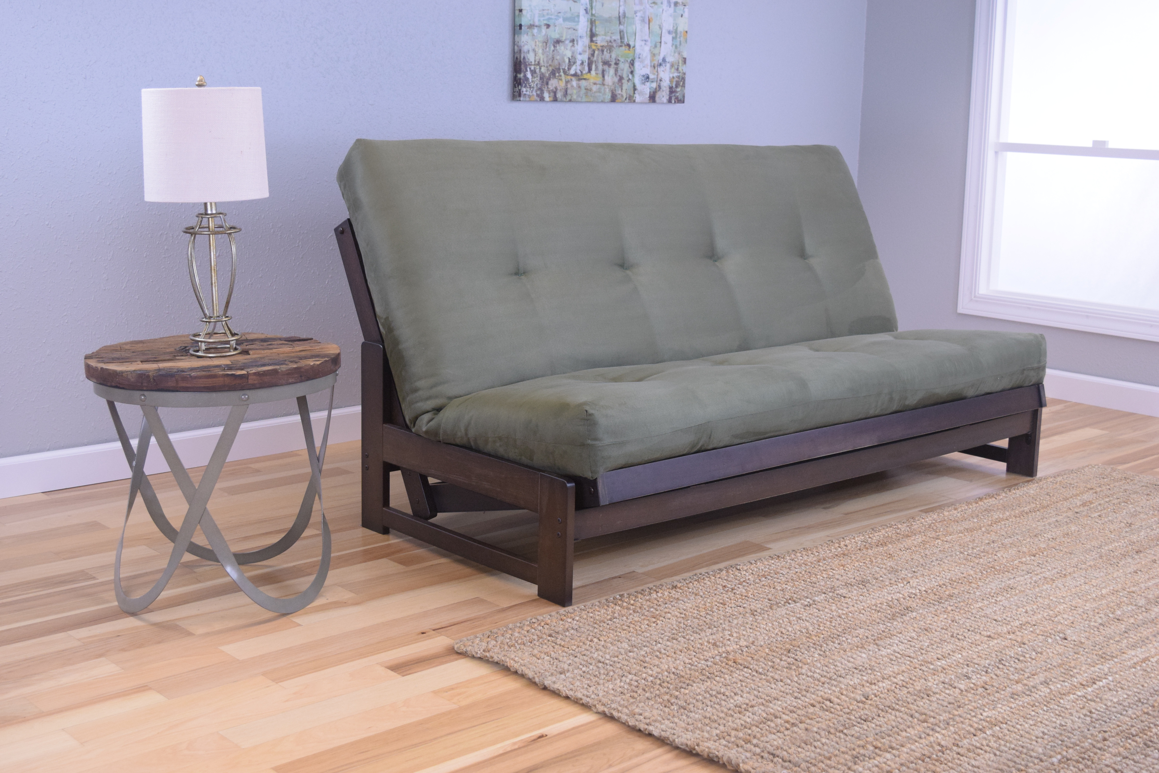 Aspen Futon in Reclaimed Mocha Finish, Multiple Suede Colors - Walmart.com