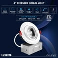 Luxrite 4 Inch Gimbal LED Recessed Light 11W=75W 5CCT, 2700K-5000K ...