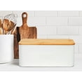 Outshine White Metal Bread Box for Kitchen Counter with Bamboo Cutting ...