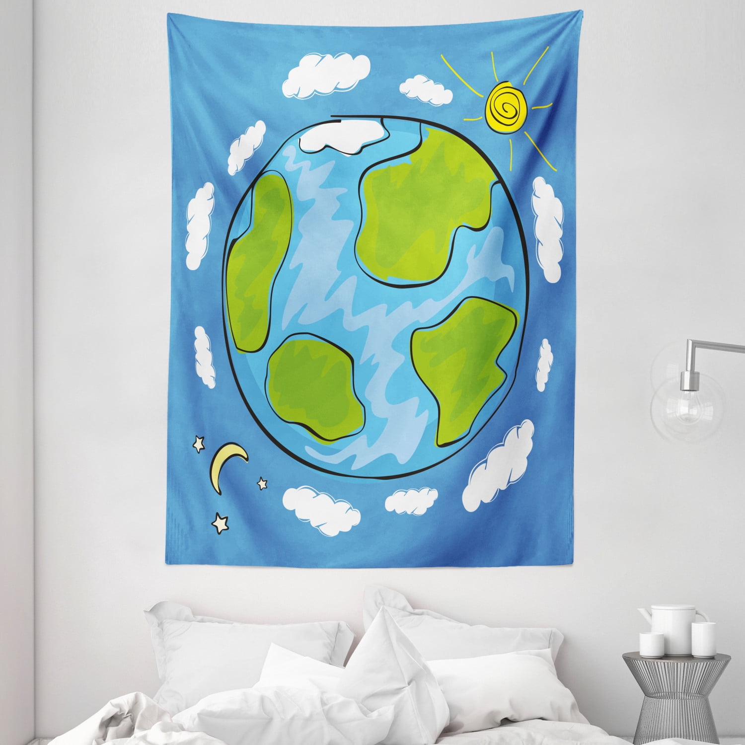Earth Tapestry, Child's Drawing of the Planet Earth Surrounded with ...