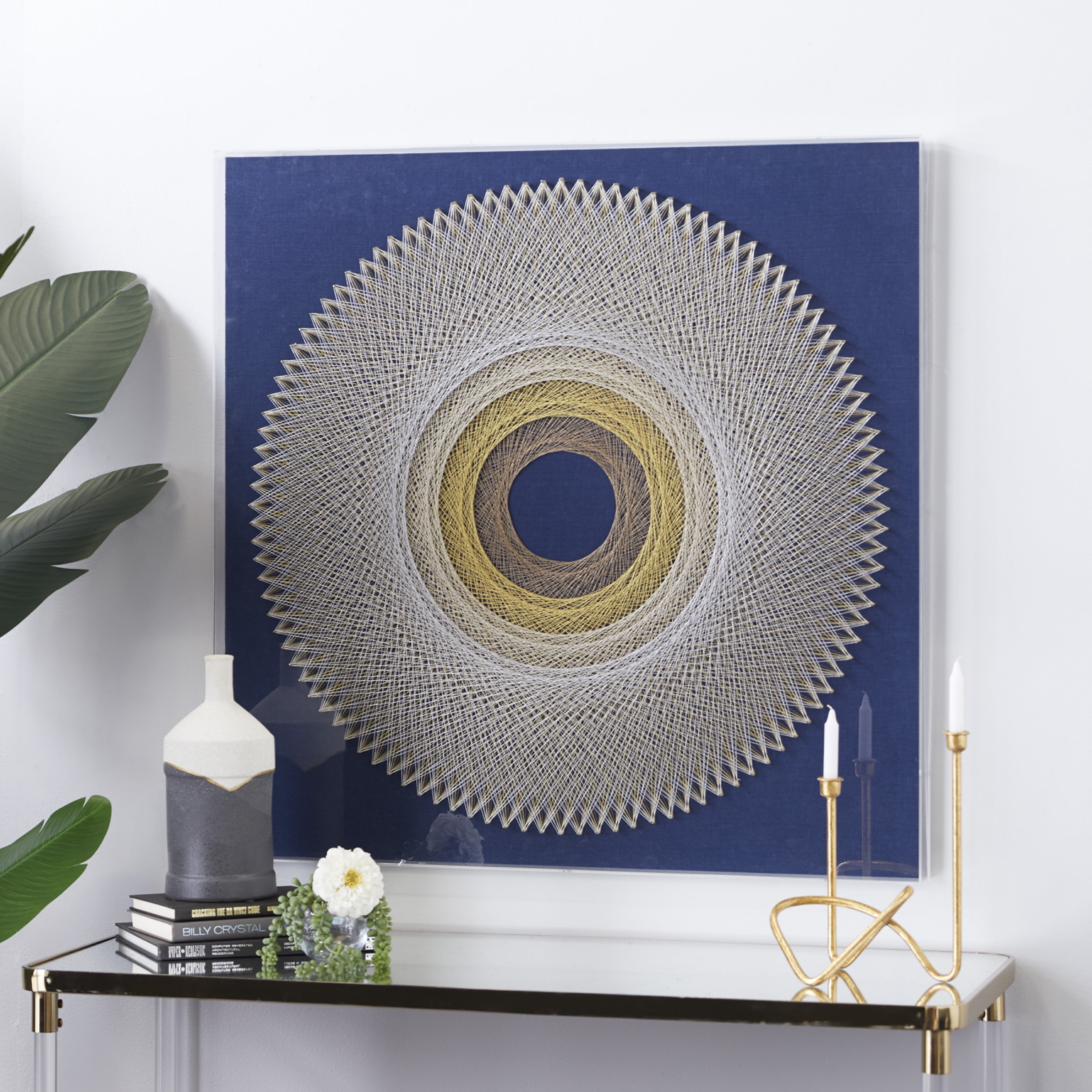 36" x 36" Blue Geometric Handmade Circular String Art Shadow Box with ...