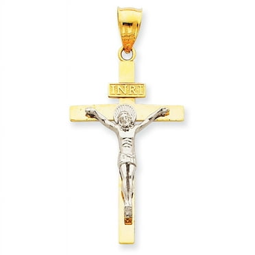 Finest Gold 14K Tri-Color Diamond-Cut Small Draped Inri Crucifix ...