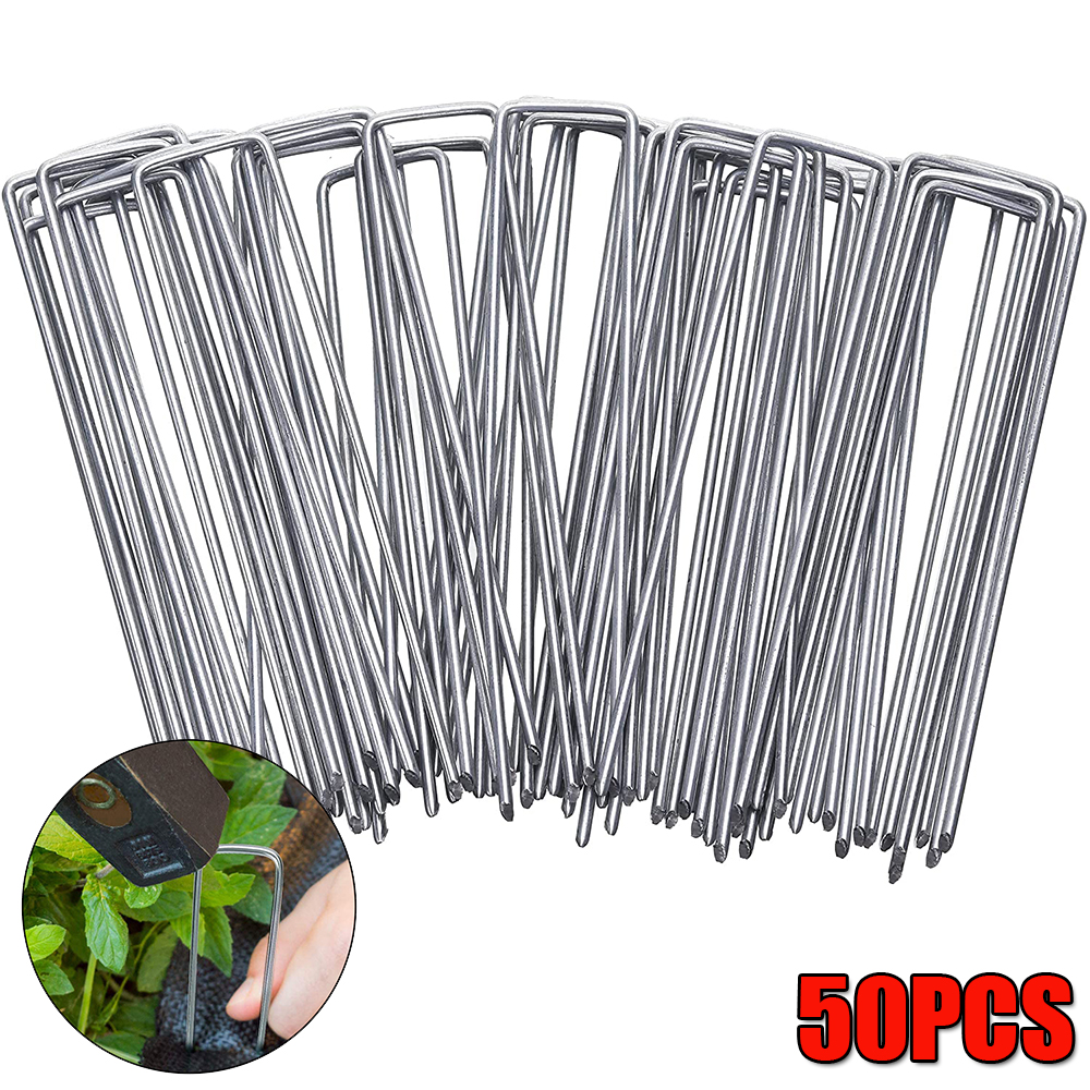 Elbourn 50 Pcs Heavy Duty U-Shaped Securing Stakes Pins Spikes for ...