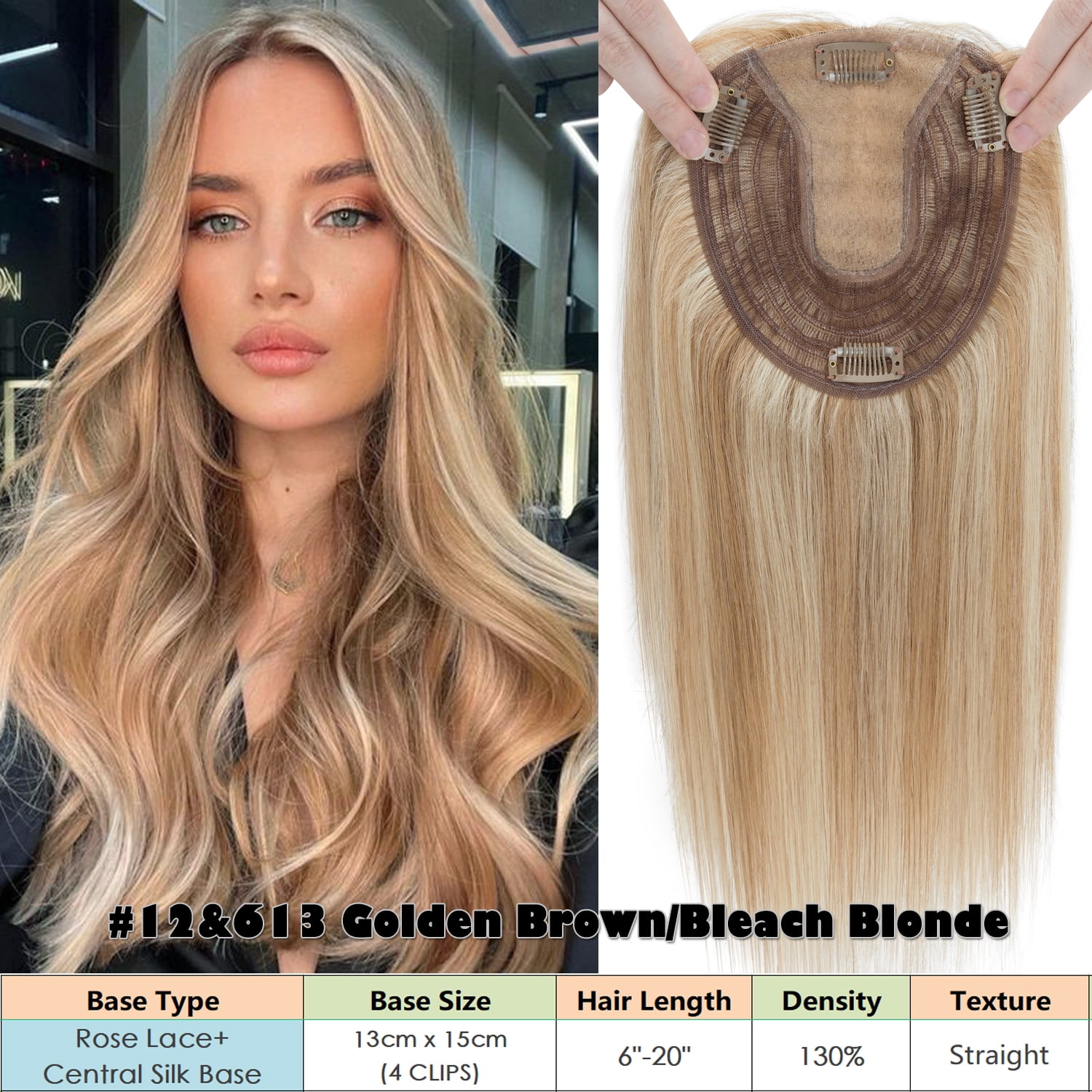 Benehair Real Hair Clip In Extensions 13cm*15cm Clip In Hairpiece Silk ...