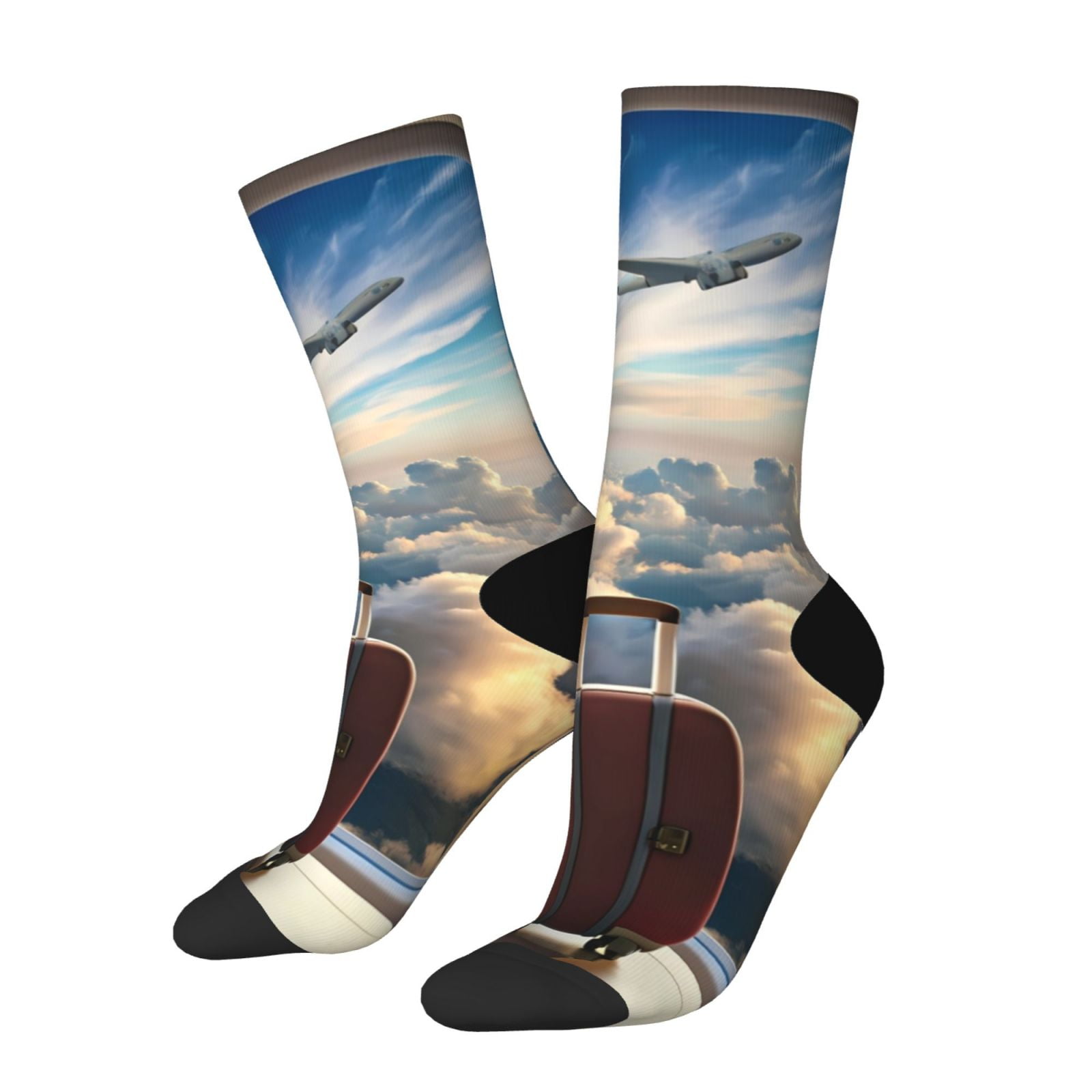 KLL Sunset Airplane Travel View Pattern Adult's Crew Socks,Sports Socks ...