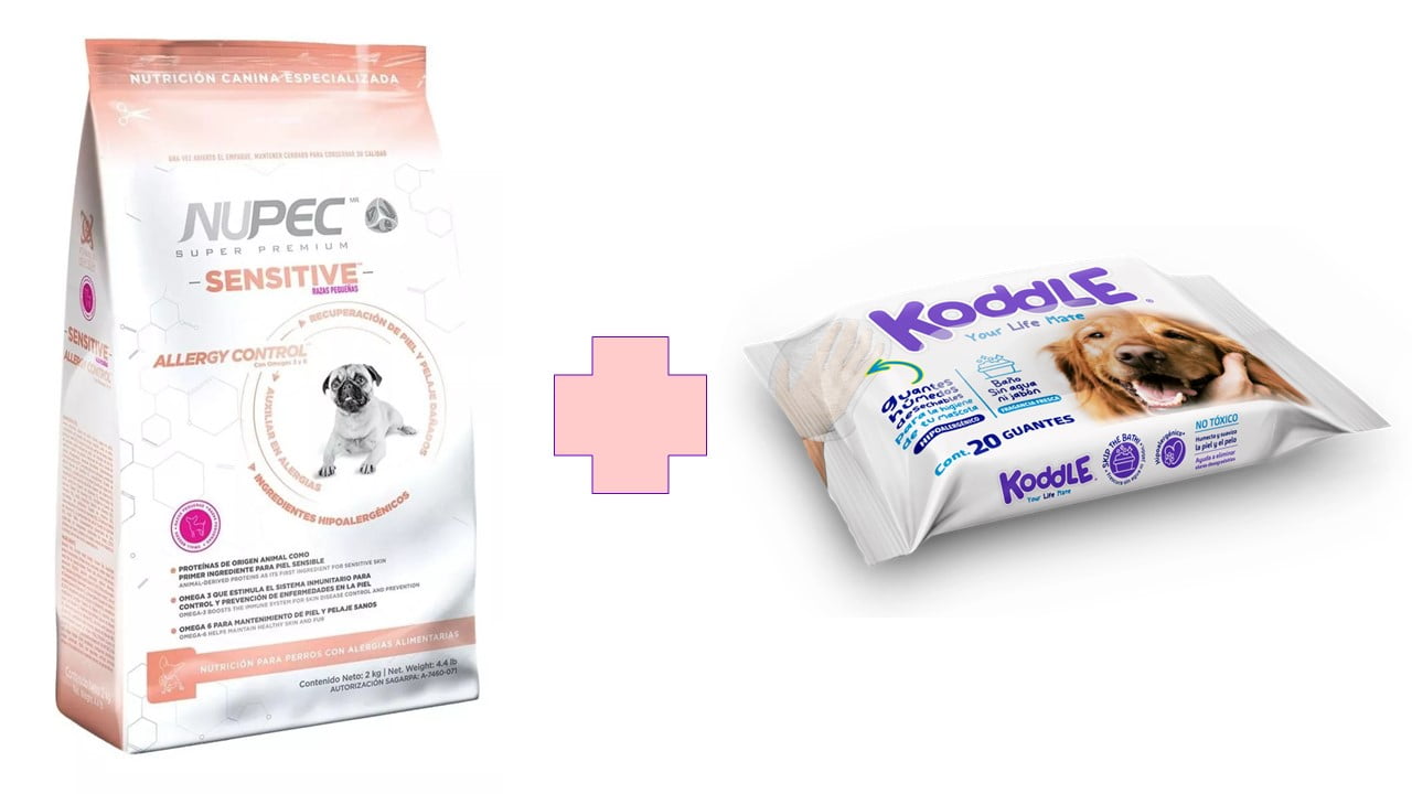 Paquete Nupec sensitive razas pequeñas 8 kg + 20 guantes humedos ...