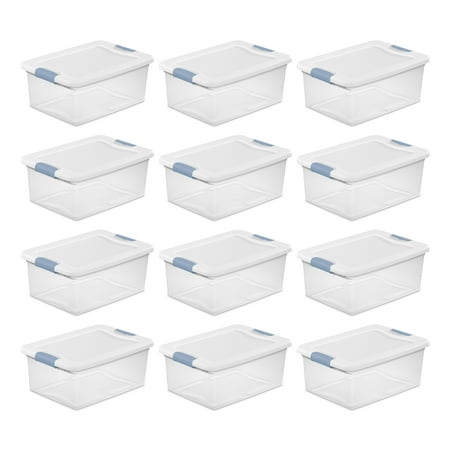Sterilite Plastic 15 Qt Storage Box Container with Latching Lid, (12 ...