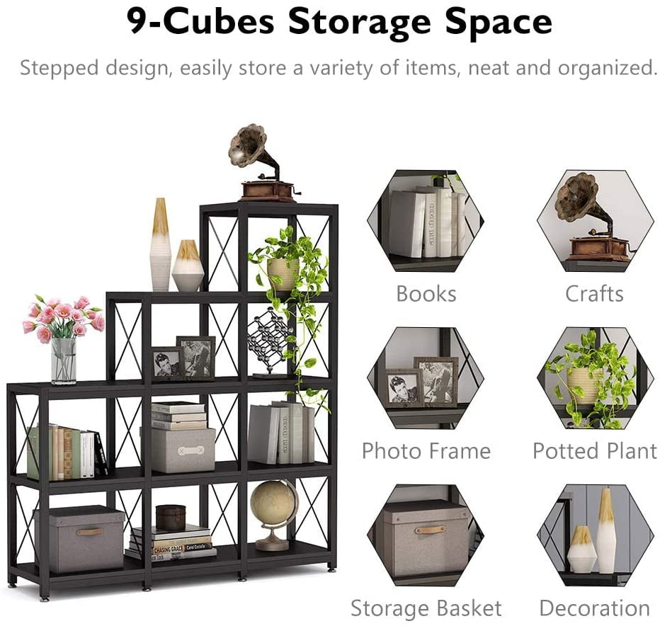 Buy 12 Shelves Bookshelf, Industrial Ladder Corner Bookshelf 9 Cubes ...
