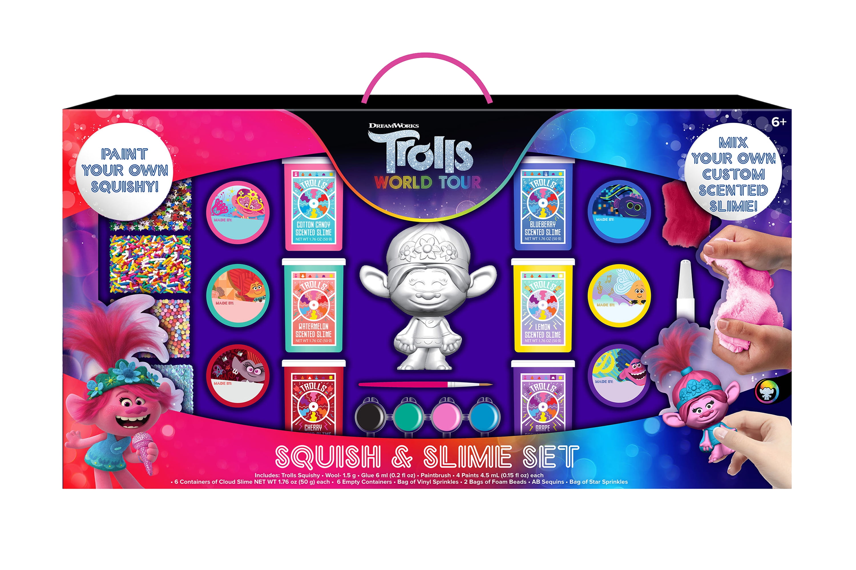 Dreamworks Trolls World Tour Squish and Slime Set, 6 Containers of ...