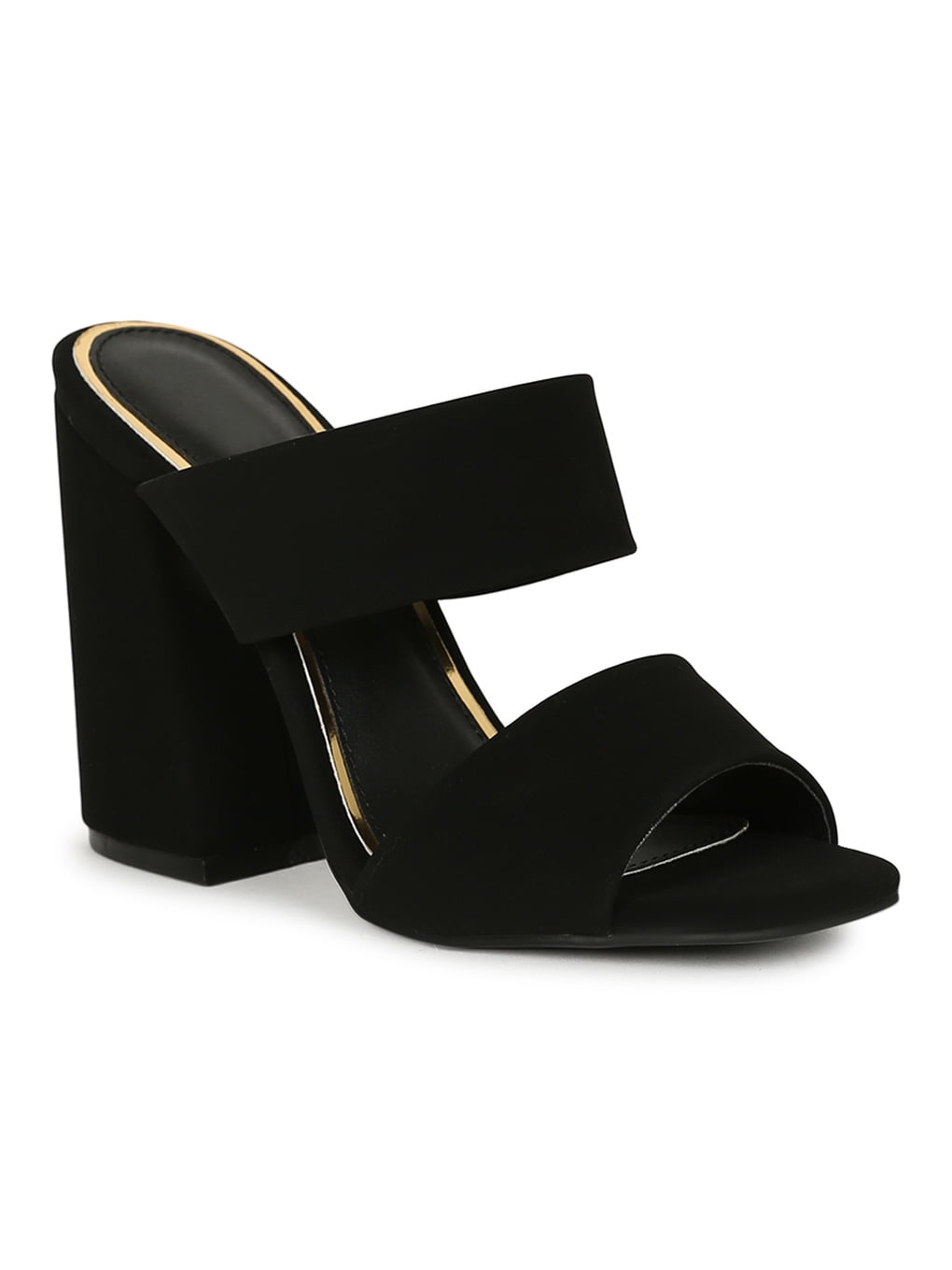 Square Double Strap Open Toe Chunky Flare Heel 19875 - Walmart.com