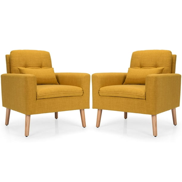 Giantex Set of 2 Upholstered Accent Chair, Linen Fabric Single Sofa, Modern Leisure Chair w ...