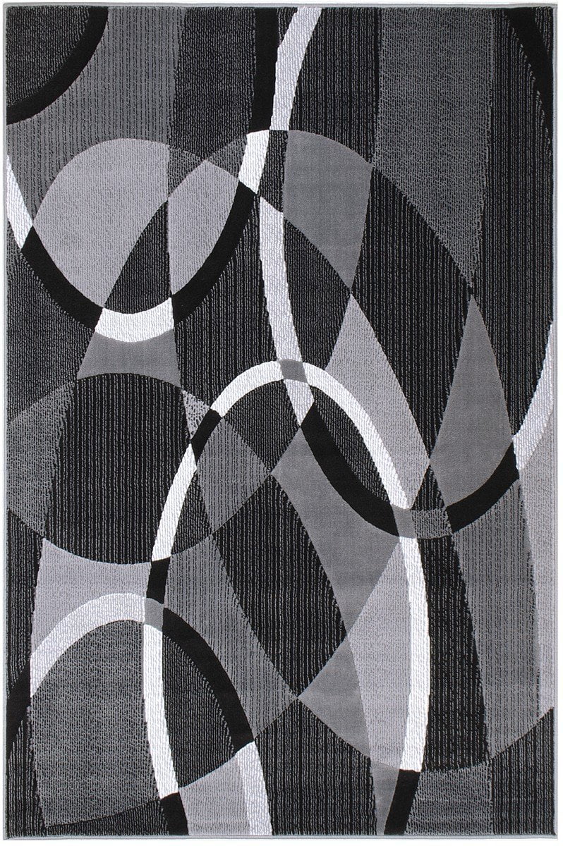 Hr Modern Contemporary Oval And Circle Patterns Design Area Rug Black ...