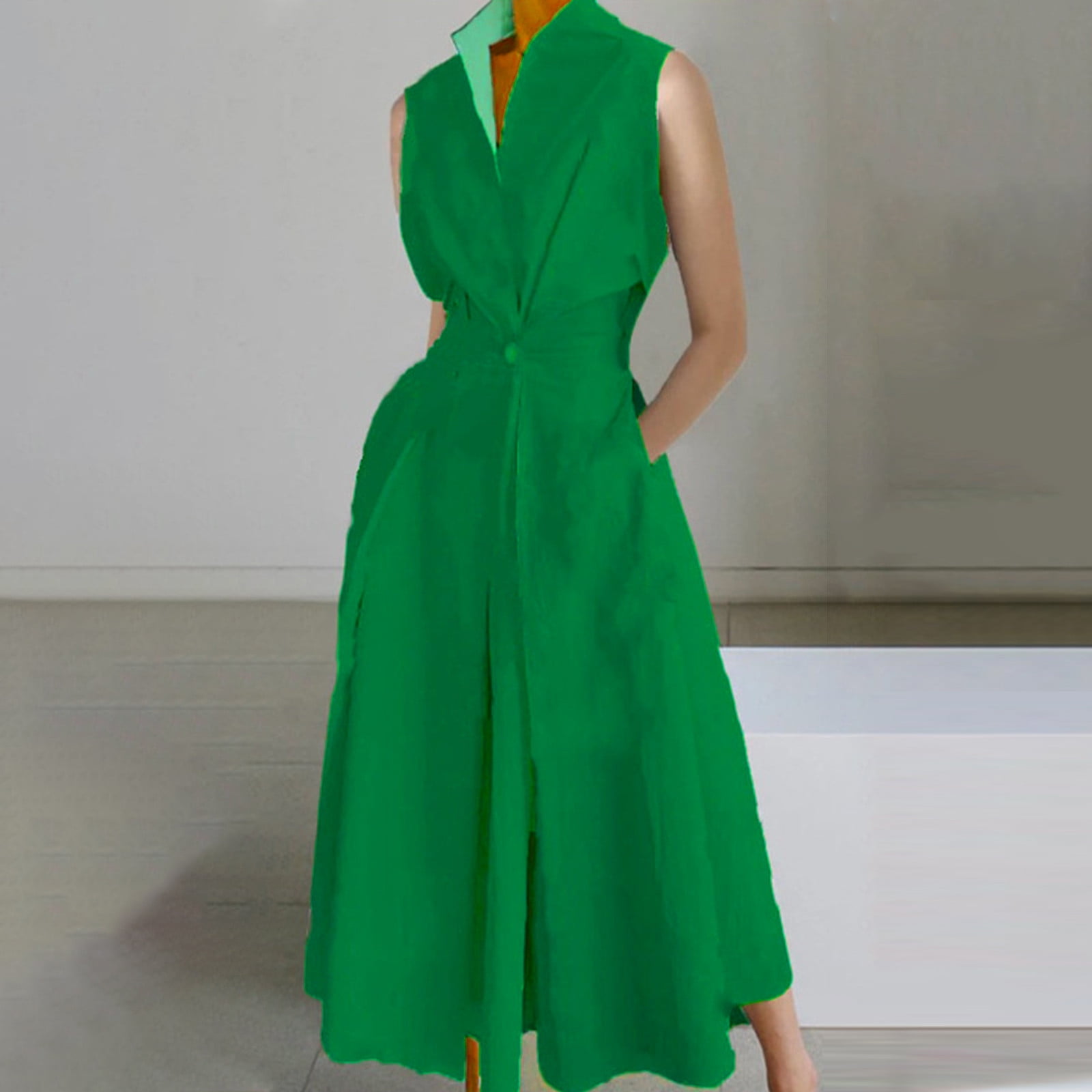 Click here for Pisexur Sleeveless Turndown Collar Dress Woman Pri... prices