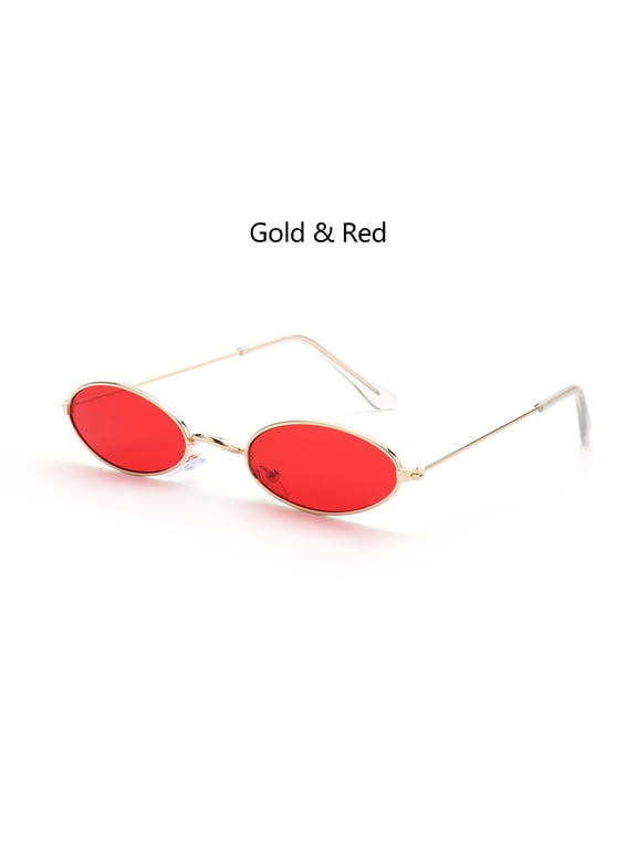 Extreme Small Oval Sunglasses Color Tinted Flat Lens 51mm (Gold / Red ...
