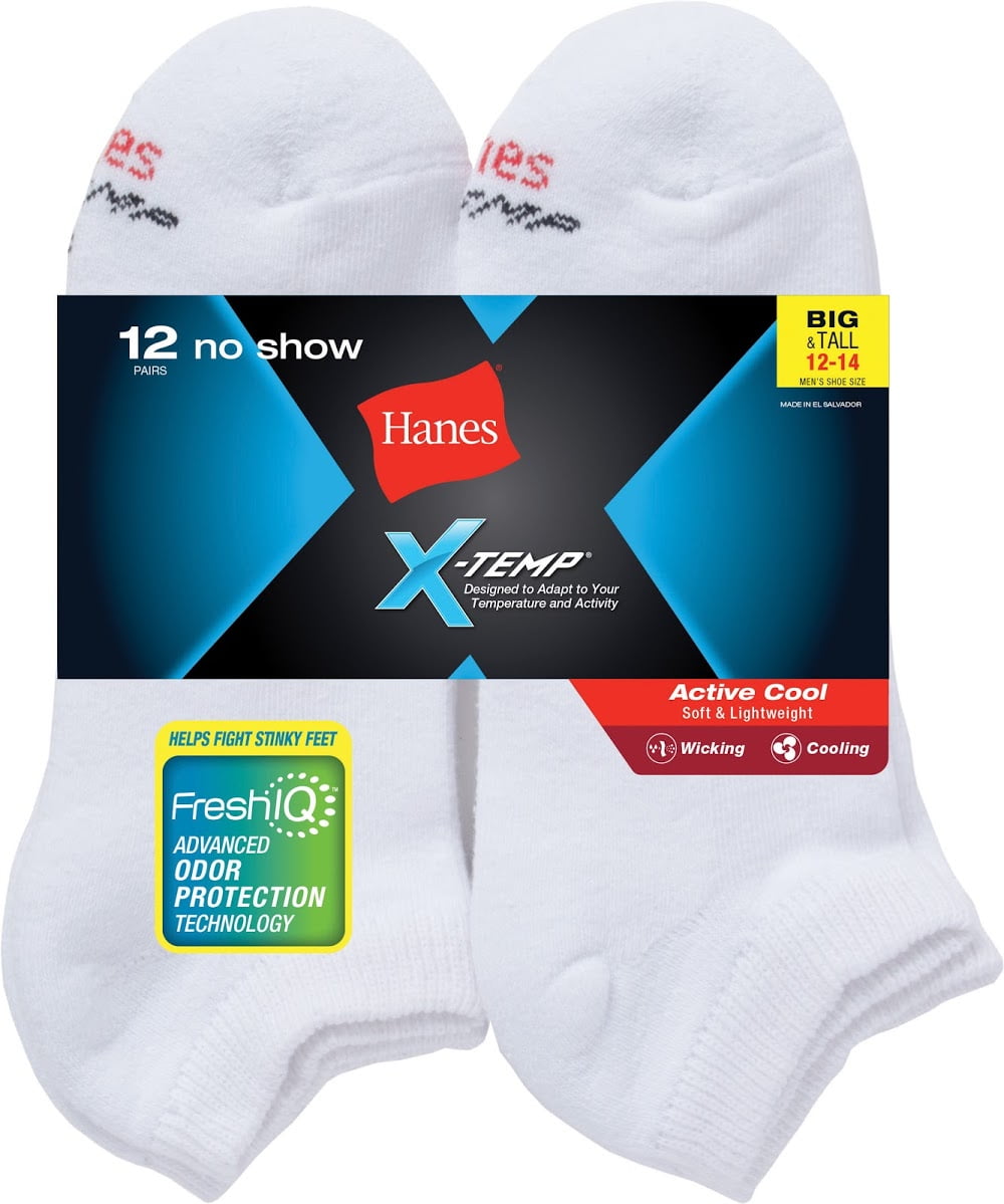 Hanes Men's 'BIG-TALL' 48-Pack X-Temp Comfort Cool No-Show Socks (White ...