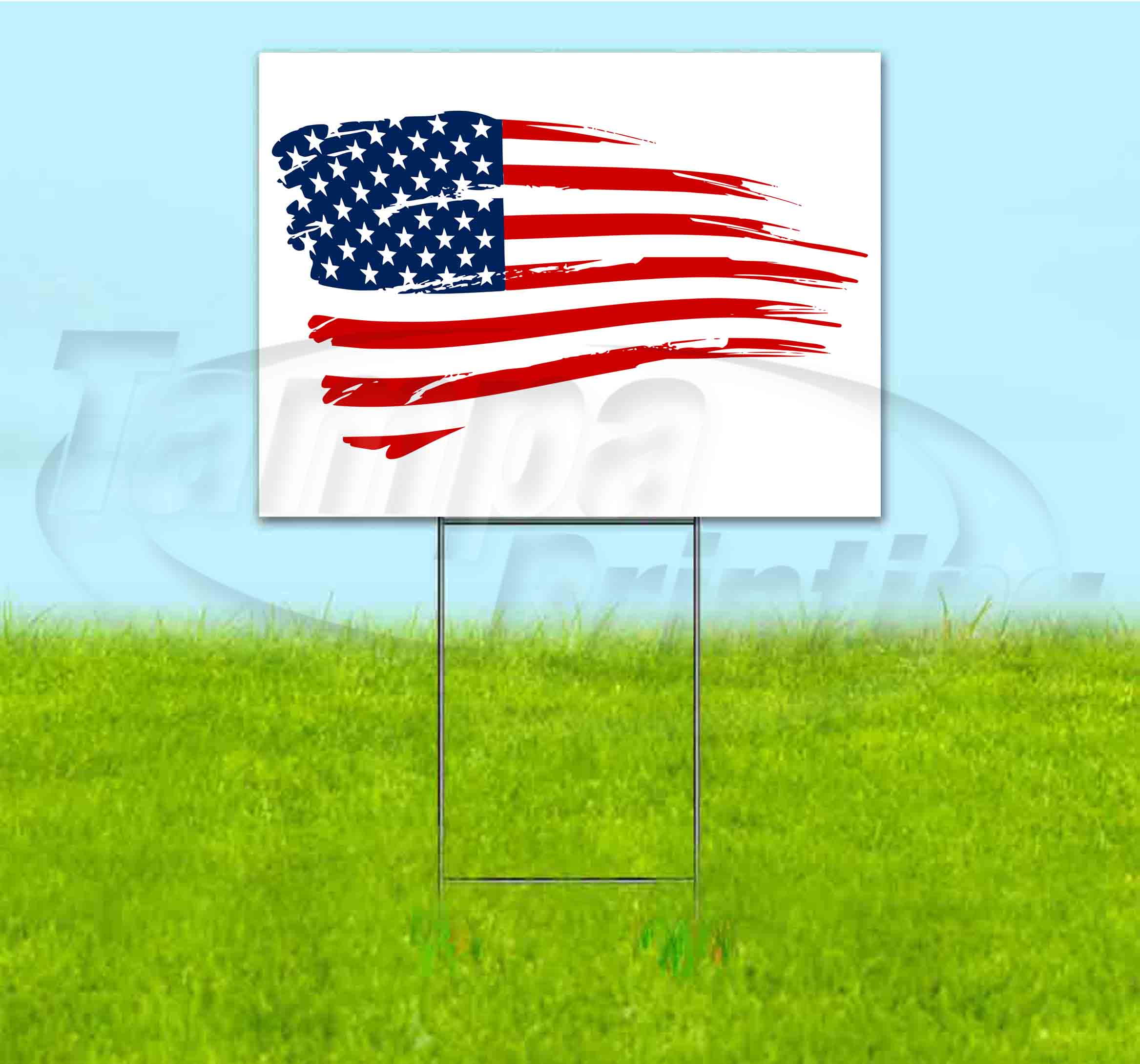 American Flag (18" x 24") Yard Sign, Includes Metal Step Stake ...