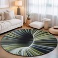 Abstract 4FT Round Area Rugs Lemon Yellow White Linear Warp Optical ...