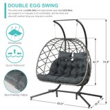 SWITTE Double Hanging Woven Egg Chair with Stand, 2 Person Black Wicker ...