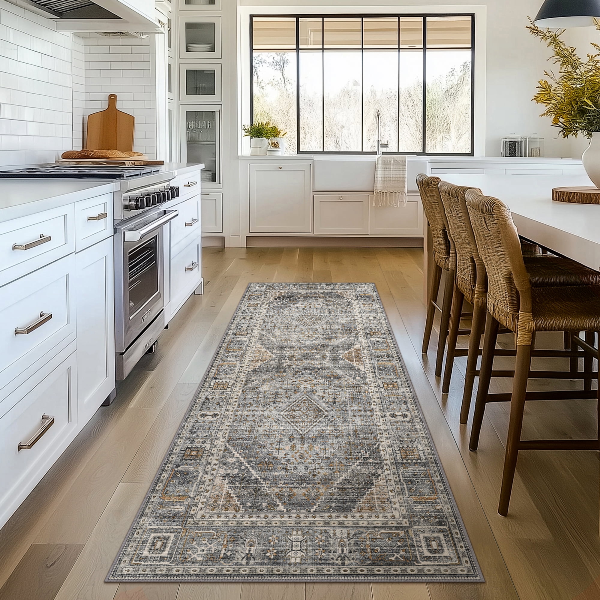 KUETH 2'x8' Machine Washable Rug, Ultra Thin Non Slip Rugs,Indoor ...