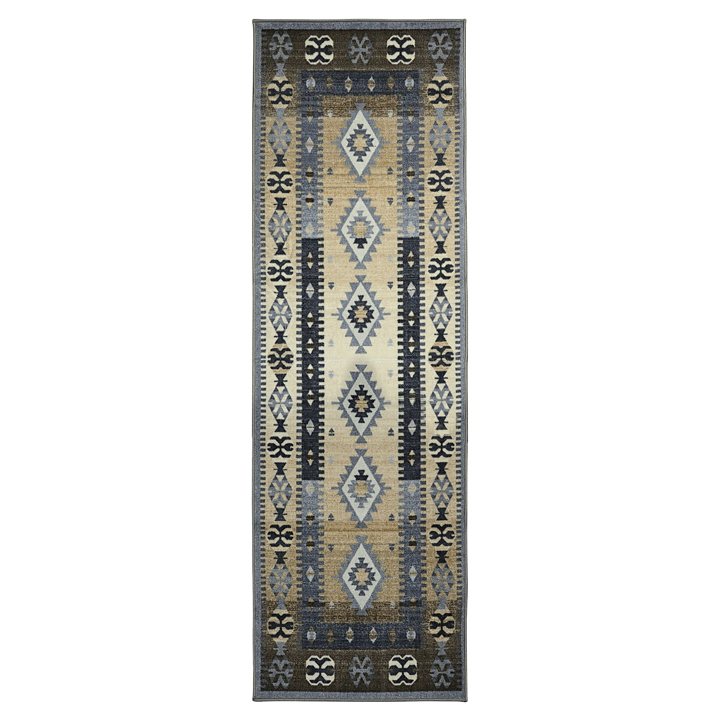 Superior Motega Aztec Non-Slip Indoor Runner 2' 7" x 8', Blue/ Beige ...