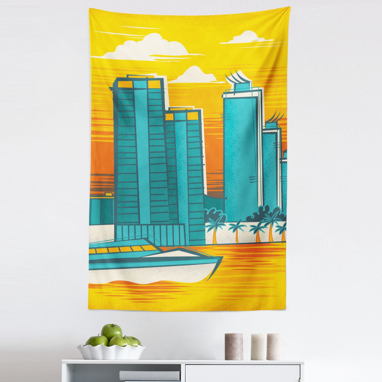 Vintage Florida Tapestry, Miami City Retro Illustration Style ...