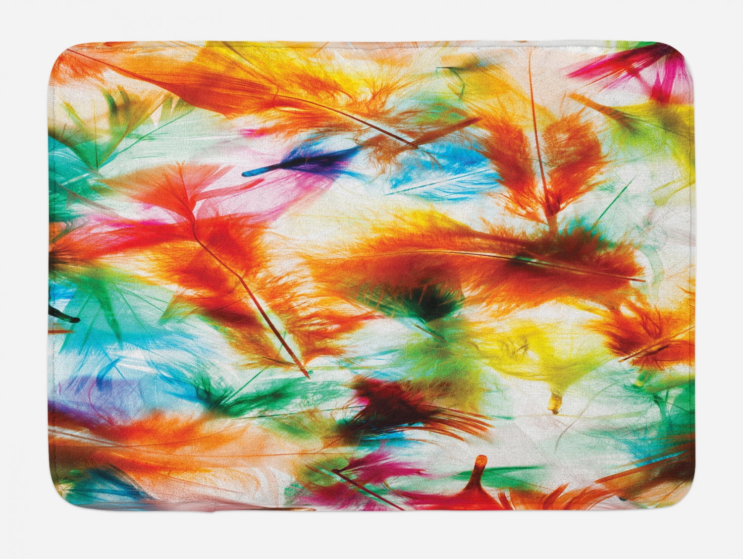Colorful Bath Mat, Psychedelic Blurry Mix of Feathers Pure Energy of ...