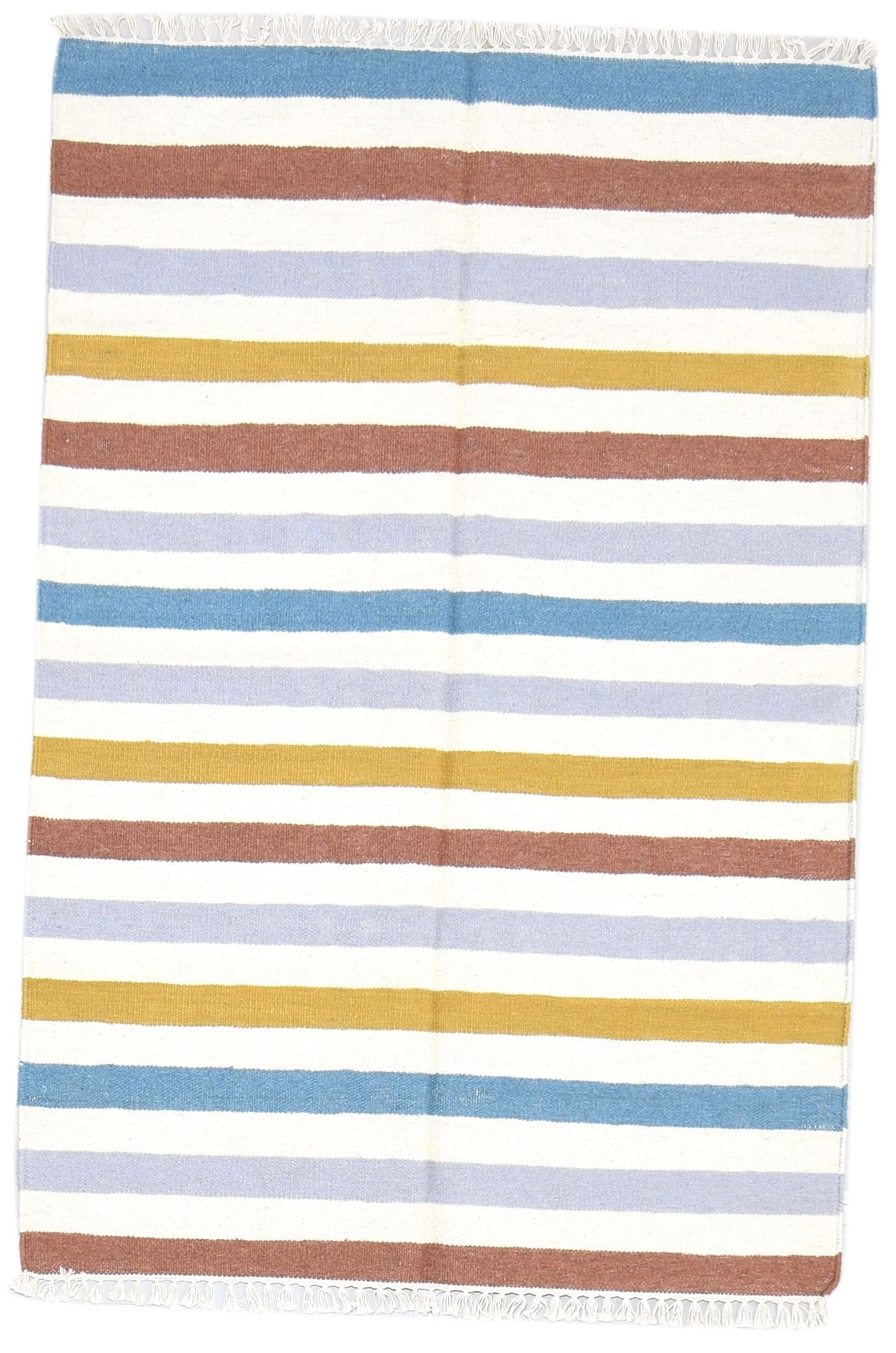 Dhurrie Multi Color Wool Rug 4X5 Modern Scandinavian Striped Room Size ...