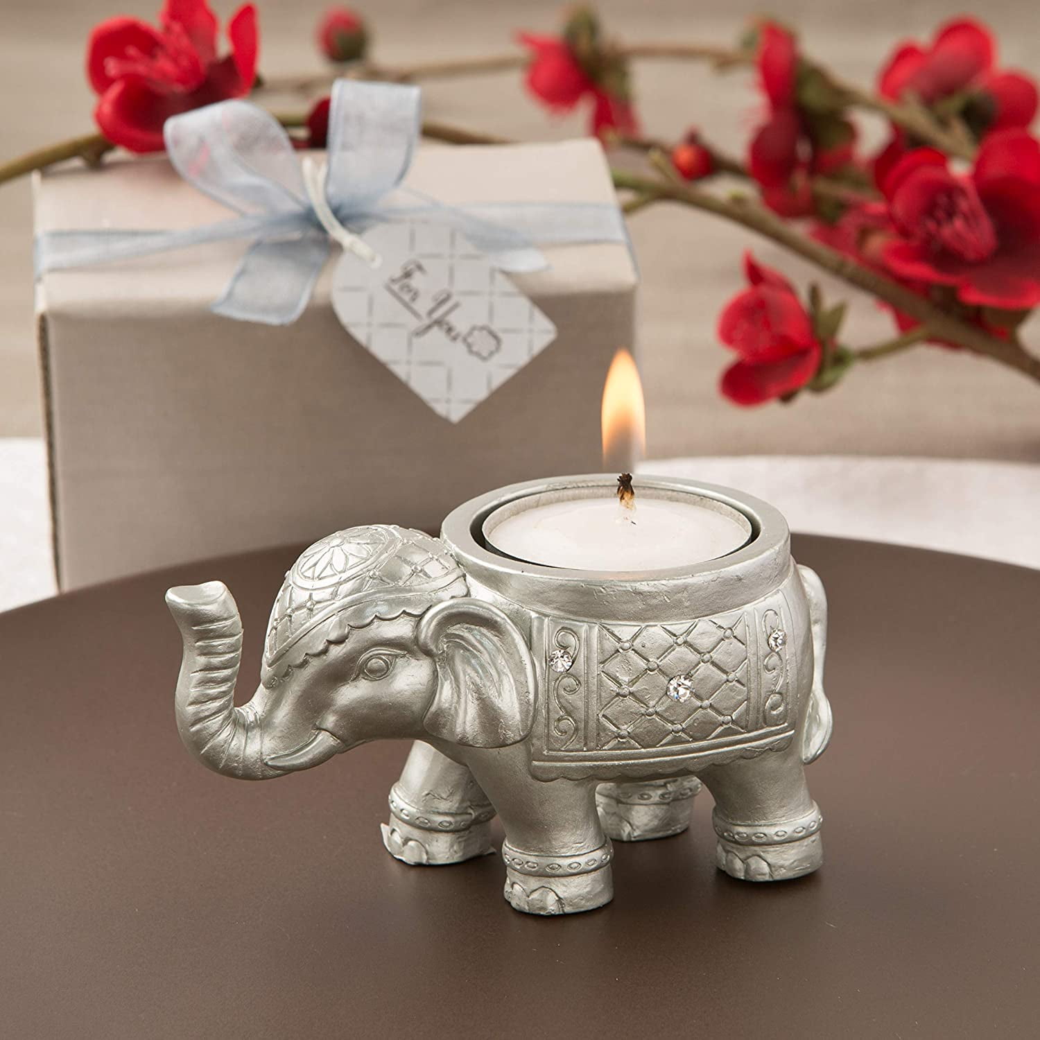 Good luck silver Indian elephant candle holder votive set of 12 ...