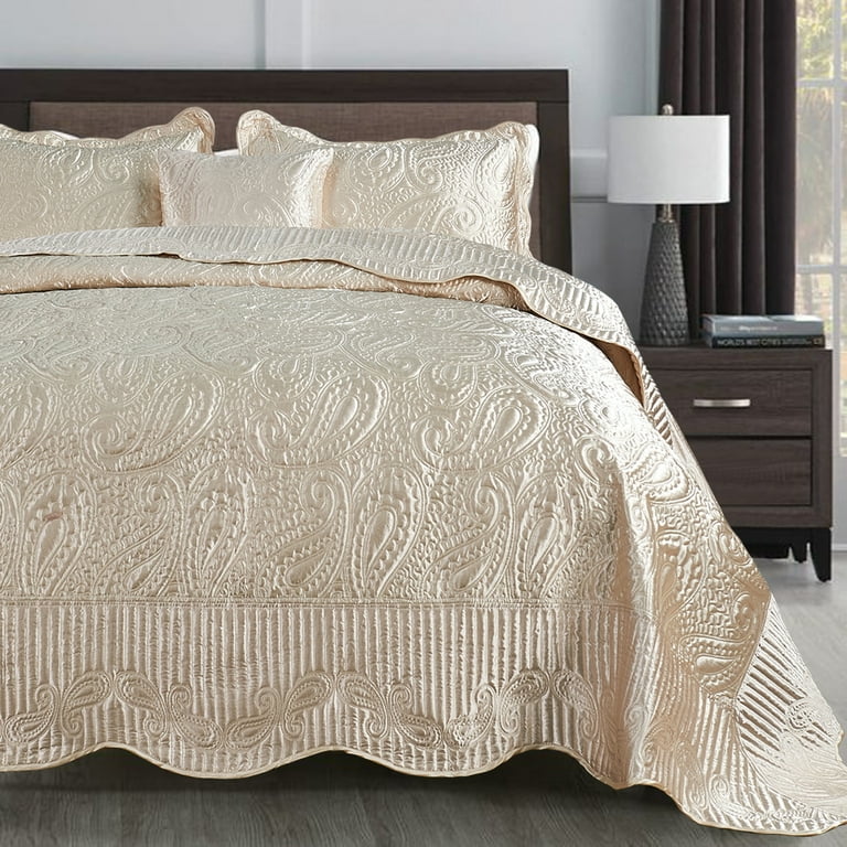 Home Soft Things 4 Piece Solid Size Coverlet Bed Spread Set Satin Quilted Champagne King 120 x 120 Walmart