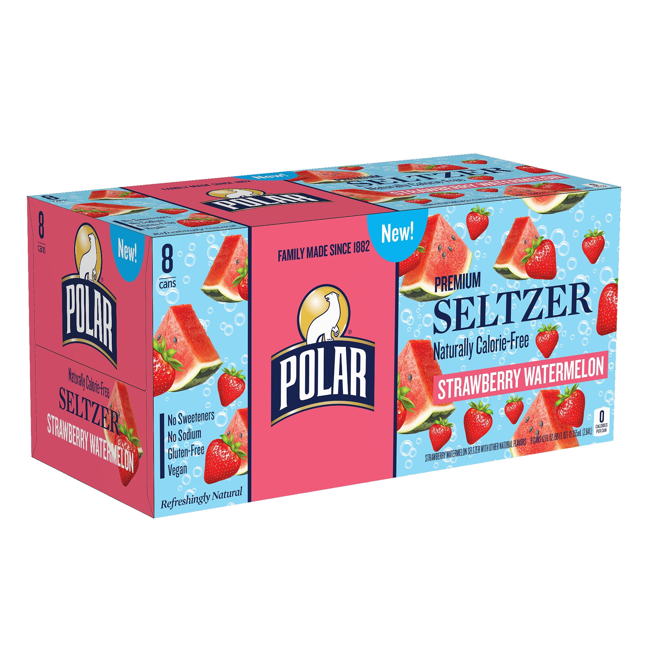 Polar Seltzer Water Strawberry Watermelon, 12 fl oz cans, 8 pack ...