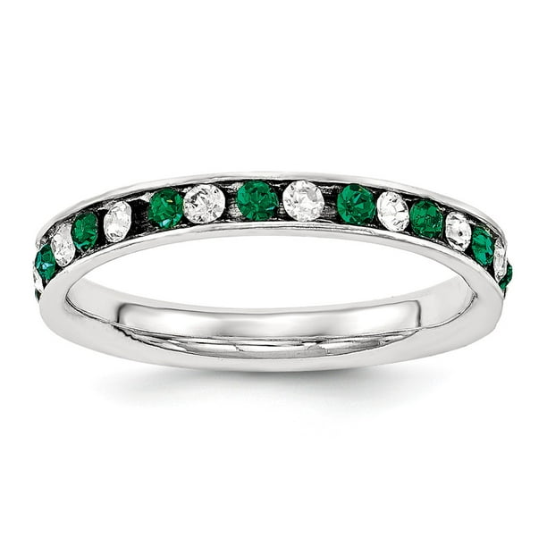 AA Jewels - Solid 925 Sterling Silver Green and White CZ Cubic Zirconia ...