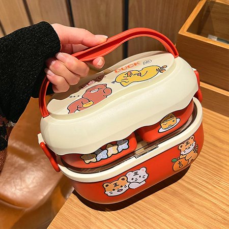Cute Bear Lunch Box For Kids Girl Kawaii Portable Plastic Large Bento ...