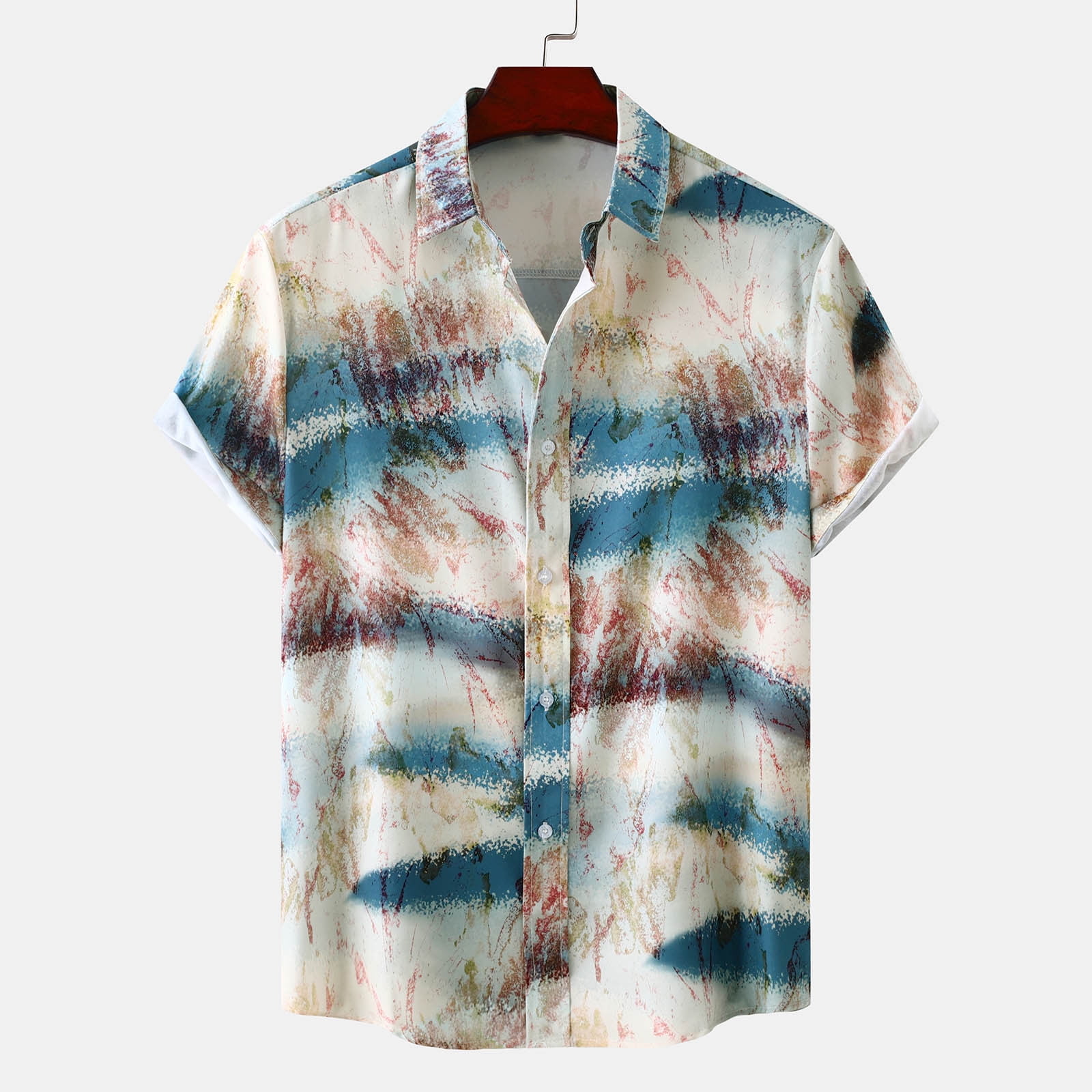 Aoochasliy Summer Clearance Mens Shirts Casual Hawaii Print Turndown ...